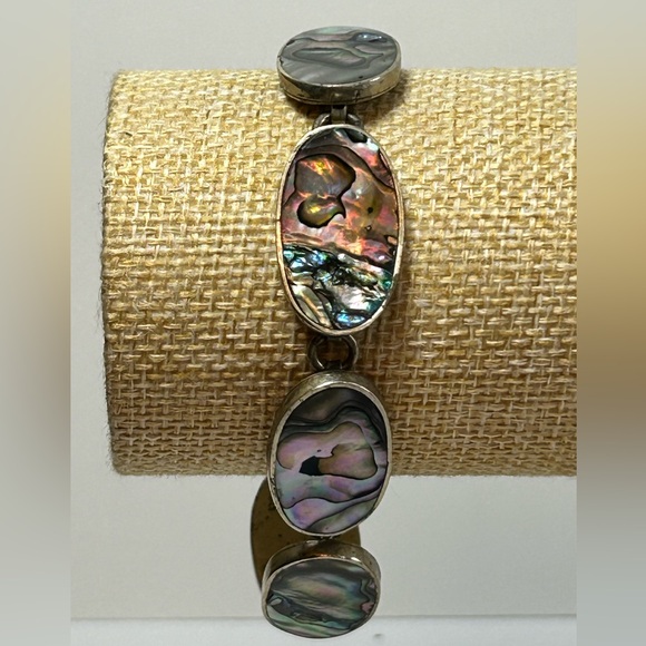 Jewelry | Vintage Sterling Silver 925 Abalone Shell Bracelet Linked ...